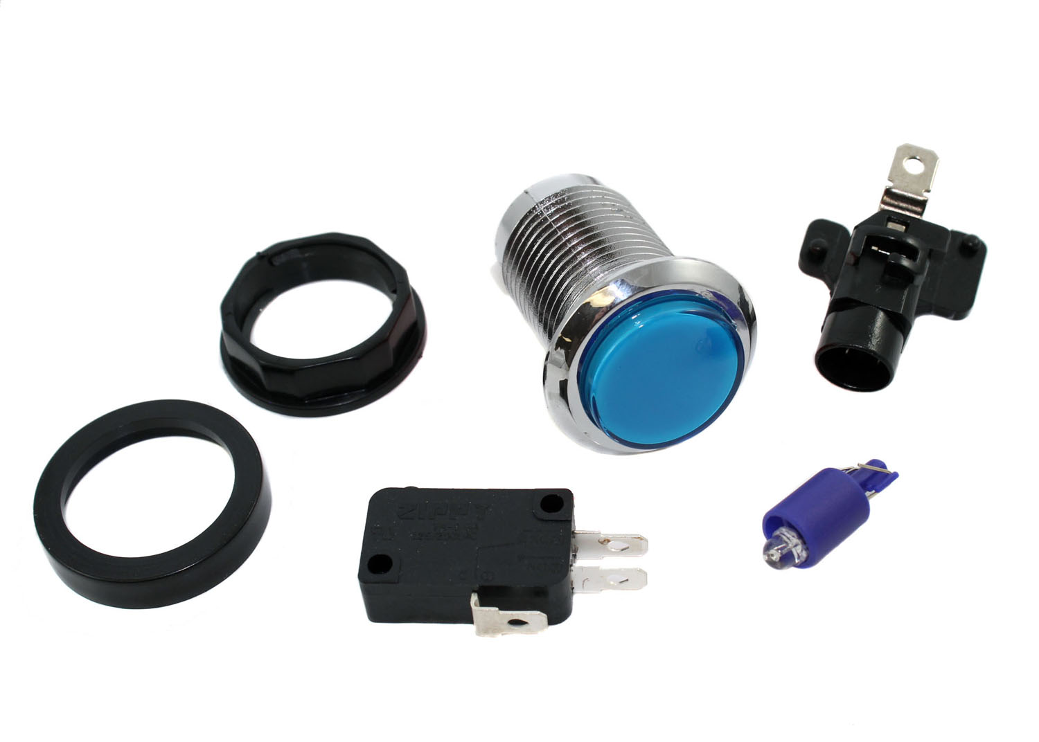 Blue LED Pushbutton - Chrome Bezel