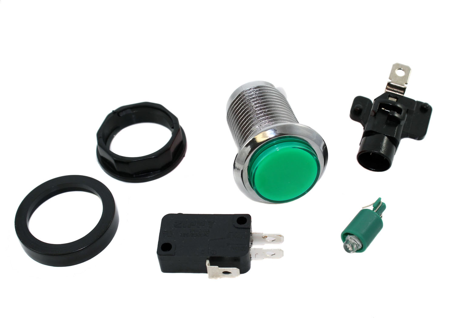 Green LED Pushbutton - Chrome Bezel