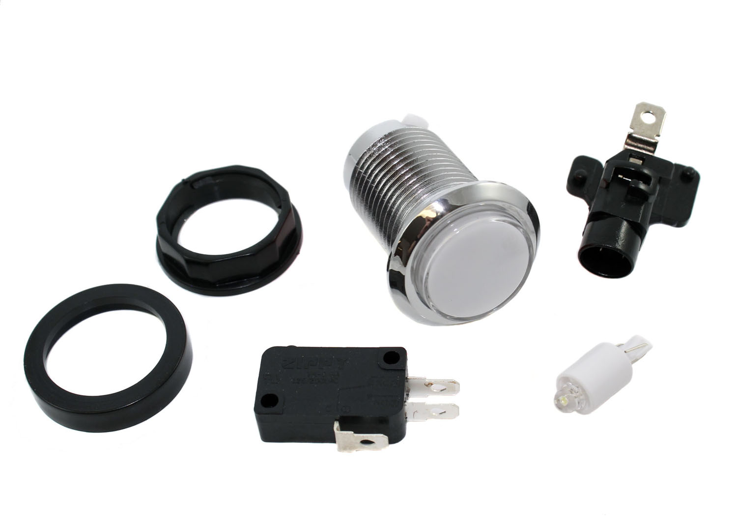 White LED Pushbutton - Chrome Bezel