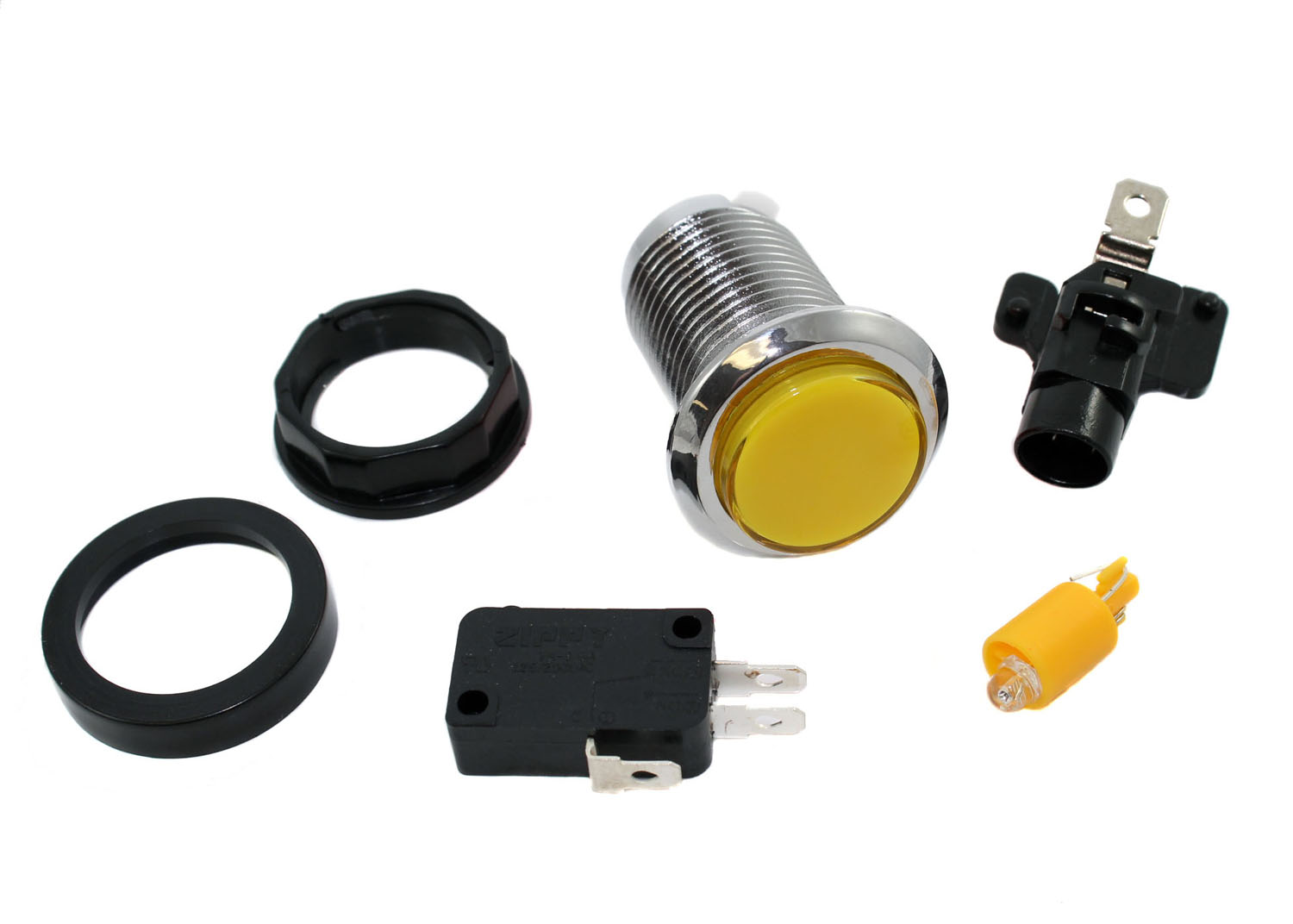 Yellow LED Pushbutton - Chrome Bezel