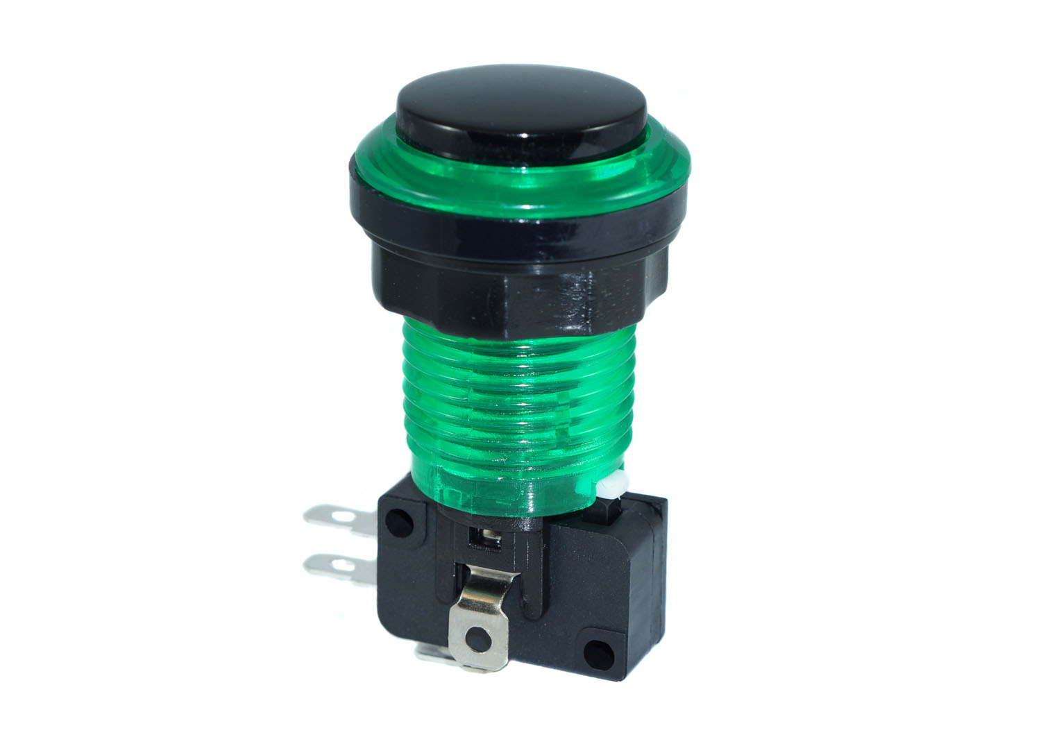 Green LED Bezel Eclipse Pushbutton - Black Plunger