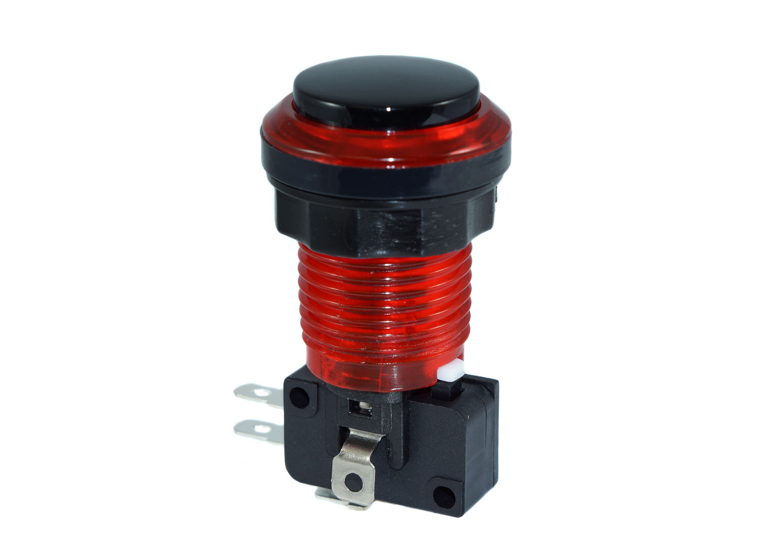 Red LED Bezel Eclipse Pushbutton - Black Plunger
