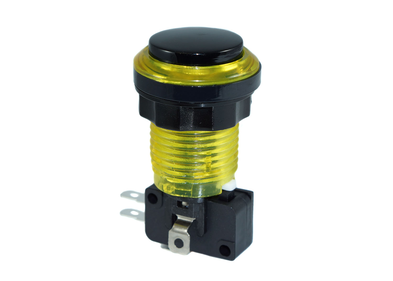 Yellow LED Bezel Eclipse Pushbutton - Black Plunger