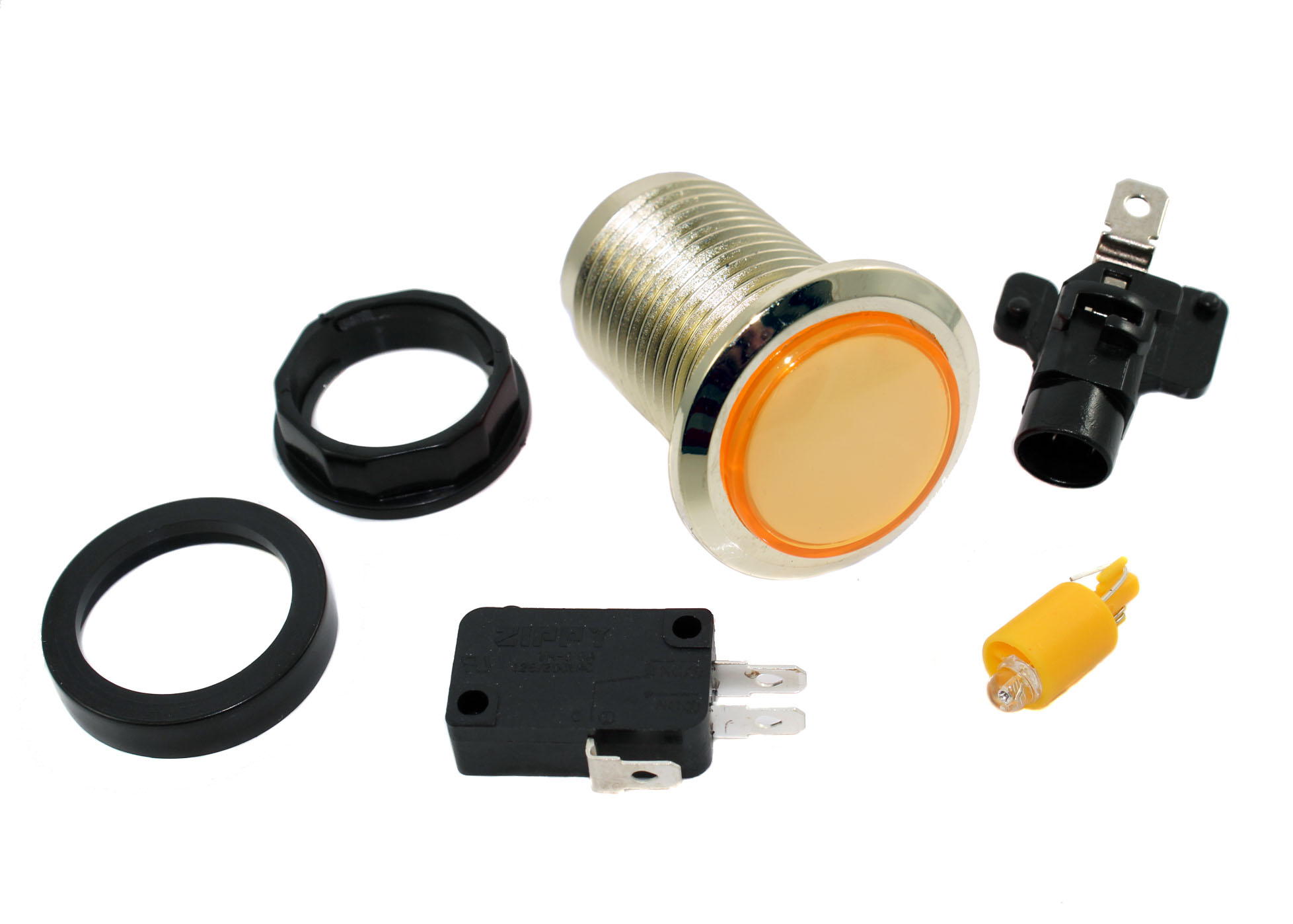 Yellow LED Pushbutton - Gold Bezel